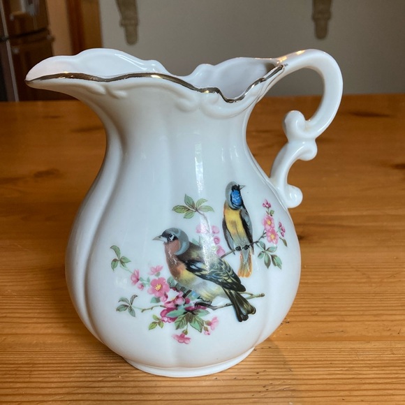 Vintage | Dining | Vintage Bird Pitcher Porcelain White With Gold Trim ...